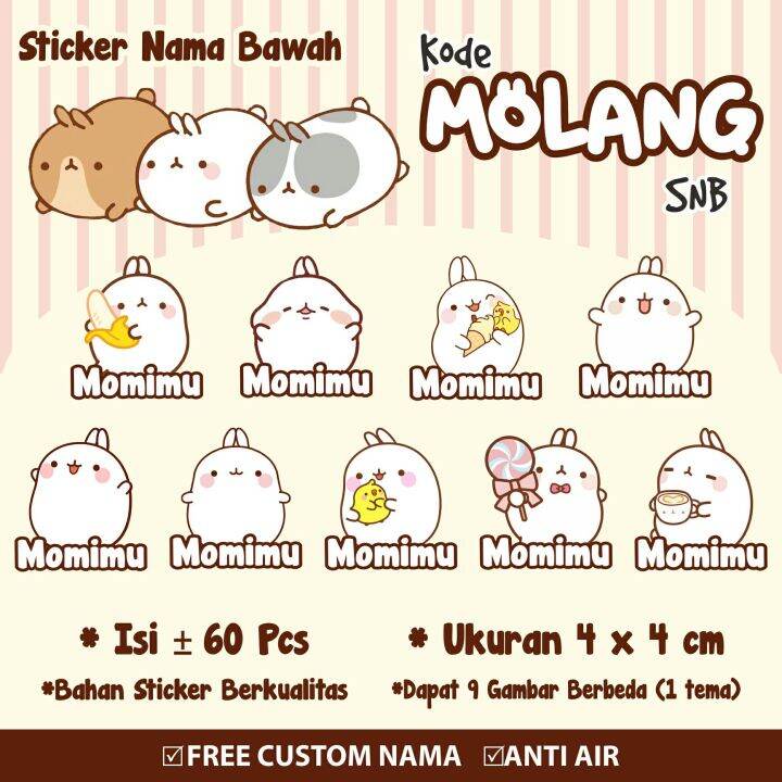 Stiker/Sticker/Label Nama Bawah Anak/Remaja/Dewasa Custom Motif Molang | Lazada Indonesia