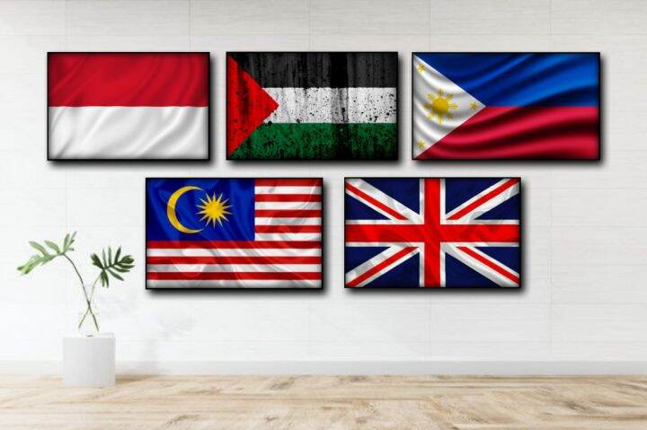 POSTER KAYU FRAME GAMBAR BENDERA AESTHETIC/HIASAN DINDING/DEKORASI ...