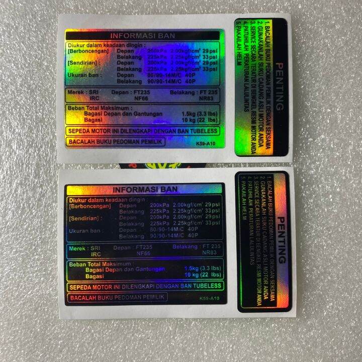 Sticker informasi ban dan panduan berkendara all motor isi 2pcs stiker ...