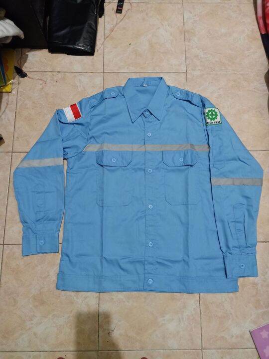 baju seragam wearepack safety atasan lengan panjang biru muda | Lazada ...