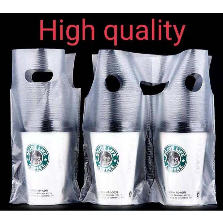 100pcs Milk Tea Bag Single / Double Take out Plastic Bag for Milk Tea ...