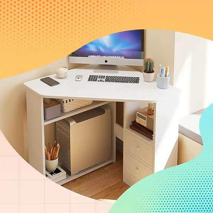 AIMO Furniture Bedroom Corner Table Wood Color Computer Table White ...