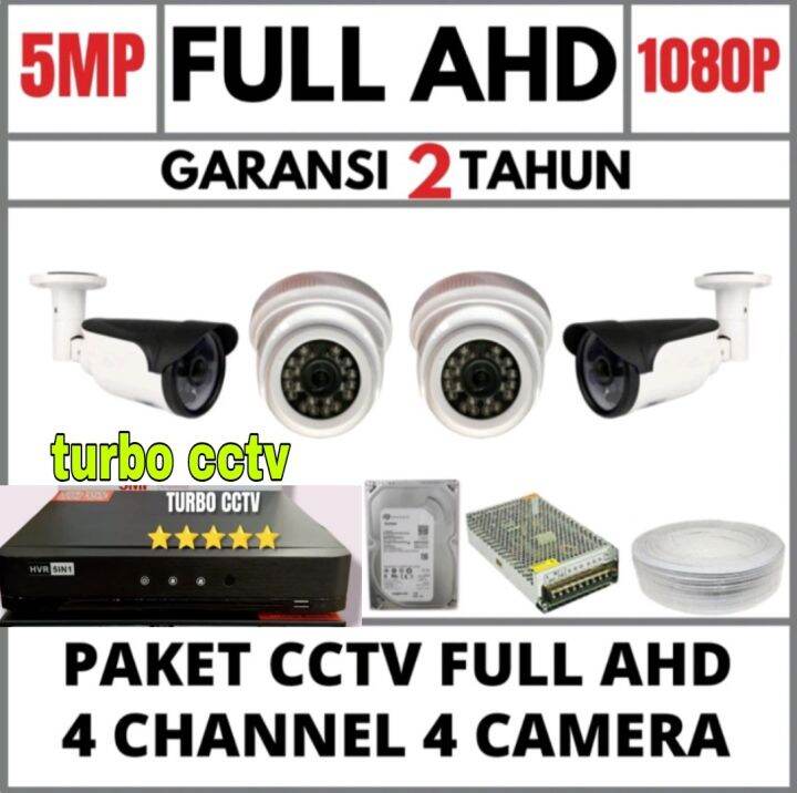 PAKET CCTV 4 CHANNEL 4 CAMERA FULL AHD 5MP IR SONY 1080P | Lazada Indonesia