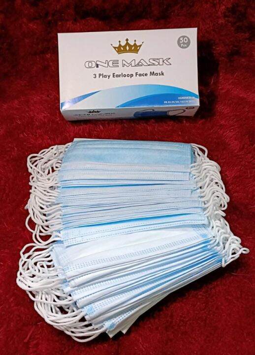 MASKER 3 ply isi 50 pcs earlop One Mask masker kuping biru murah bisa ...