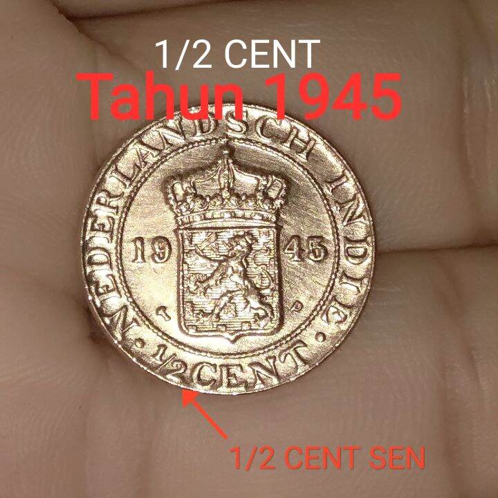 Duit lama 1/2 Cent 1945. 1/2 sen Nederland inde. Syiling lama. Old Coin ...