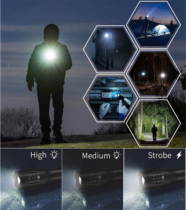 Flashlight Splashproof Torch with Rechargeable Battery box Ultra Bright CREE XML T6 LED 5 Mode ...