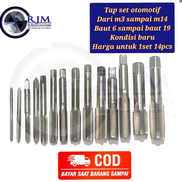 Tap hand tap set otomotif Dari m3 sampai m14 Baut 6 sampai baut 19 Kondisi baru Harga untuk 1set ...