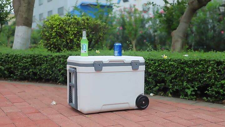 45L Cooler Box with Wheel Roller Portable Outdoor Food Storage Camping ...