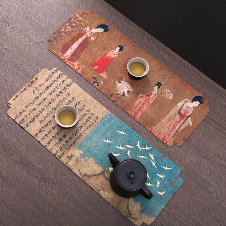 Double-Sided Antique Painting Tea Mat Waterproof Dry Pour Chinese Style ...
