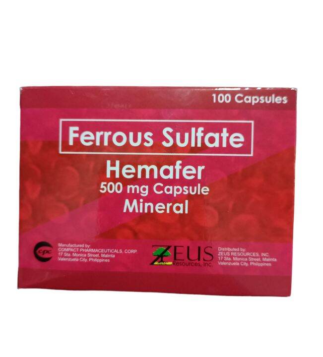 HEMAFER Ferrous Sulfate 500mg 100capsules | Lazada PH