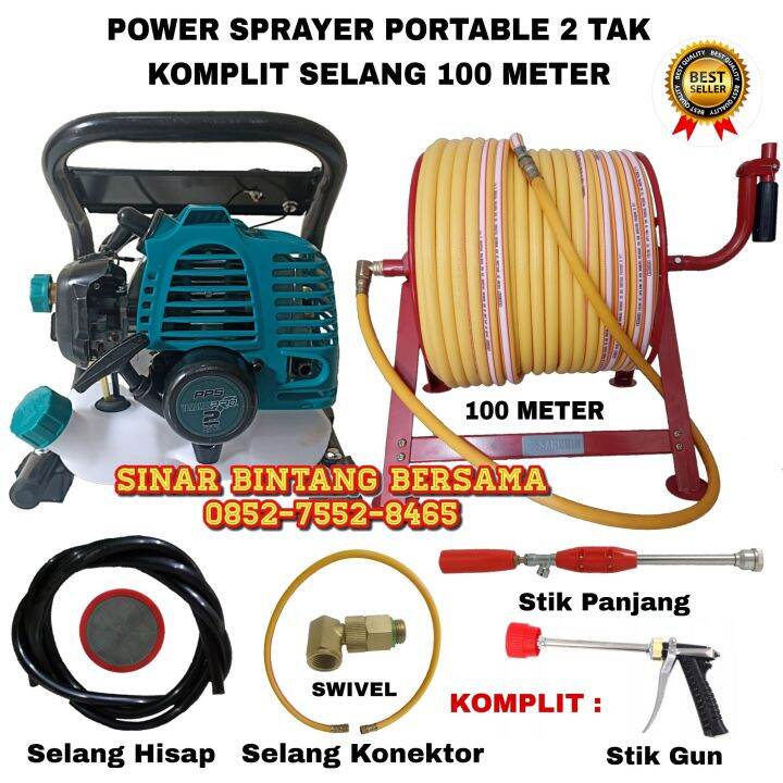 MESIN SPRAYER PORTABLE 2 TAK KOMPLIT SELANG 100 METER LENGKAP 2 STIK ...