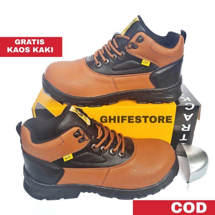 Sepatu Bot Boots Safety Proyek Kerja Lapangan Bahan Kulit Ujung Besi ...