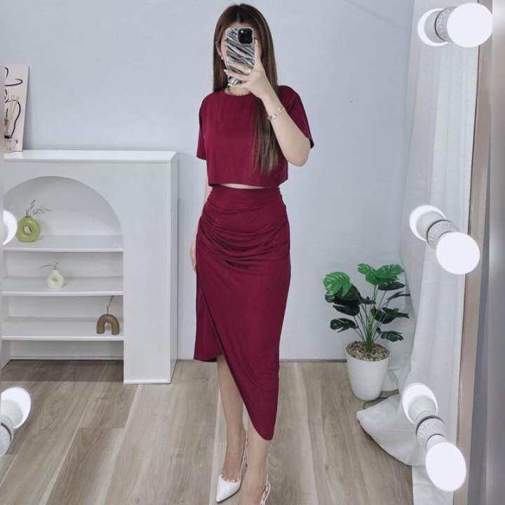 Set Maudy | One Set Rok Kerut | Setelan Rok Wanita | One Set Crop ...