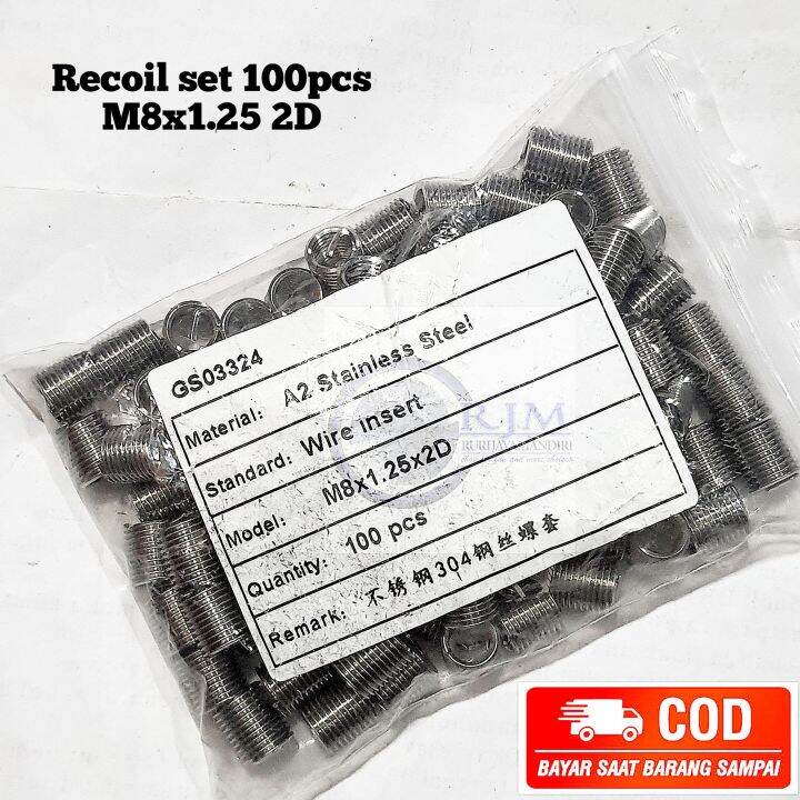 paket 100pcs recoil baut 12 m8x1.25 2D recoil helicoil baut kunci 12 ...