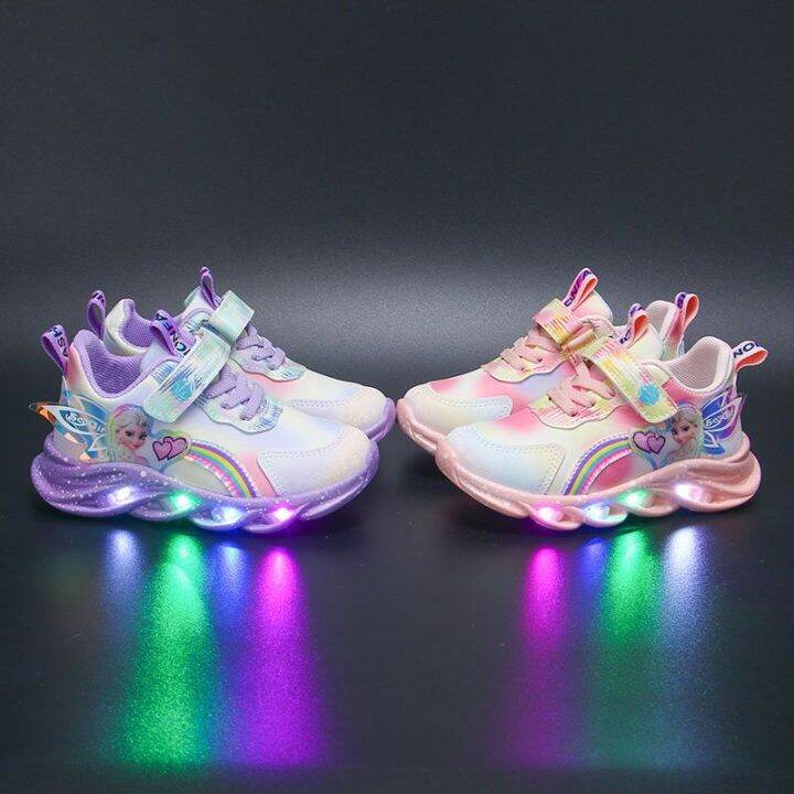 Kids shoes Elsa princess pattem LED shoes for kids girls Light up ...