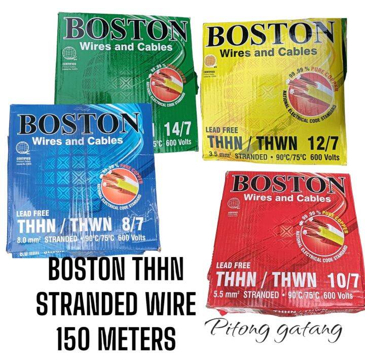 Boston THHN 2.0mm (#14), 3.5mm (#12), 5.5mm (#10), 8.0mm (#8) STRANDED WIRE. | Lazada PH