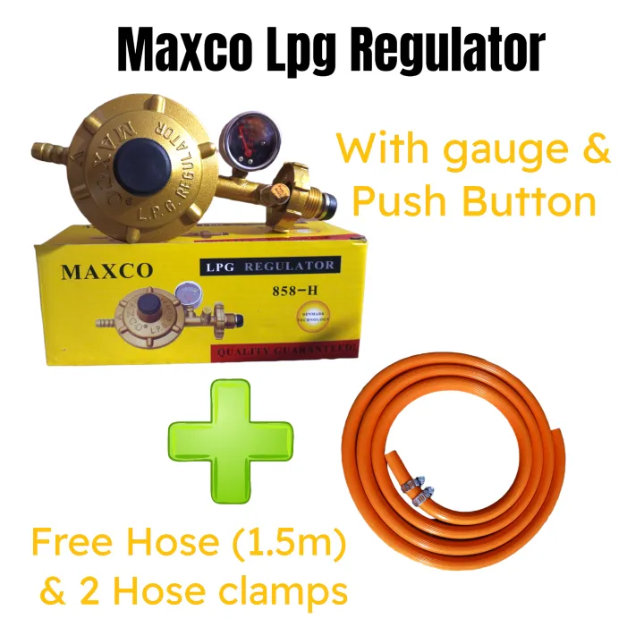 MAXCO LPG REGULATOR BIG WITH AUTOSAFETY GAS CONTER AND GAUGE~FREE HOSE ...