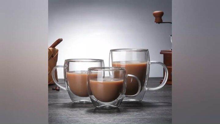 E.B. Transparent Double Wall Glass Cup Coffee Mug Heat Resistant Cup ...