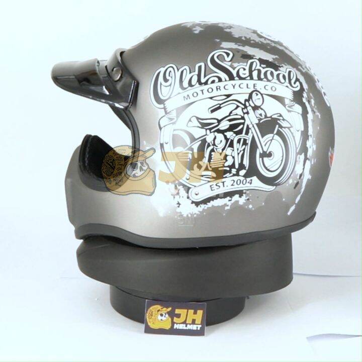 Helm Cakil HBC New Old School Grey Doff + Free Google | Helm Retro ...
