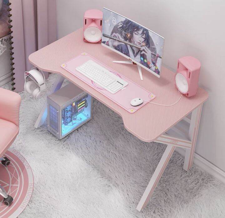 Study Table Pink Gaming Table with Headphone Hook and Free Long Pink ...