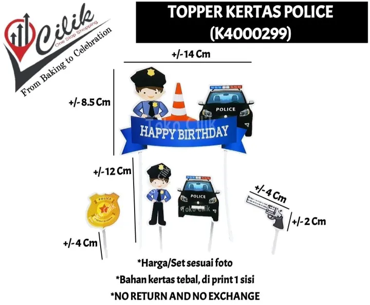 topper tusukan kertas polisi police dekor cake kue hbd bento puding ...