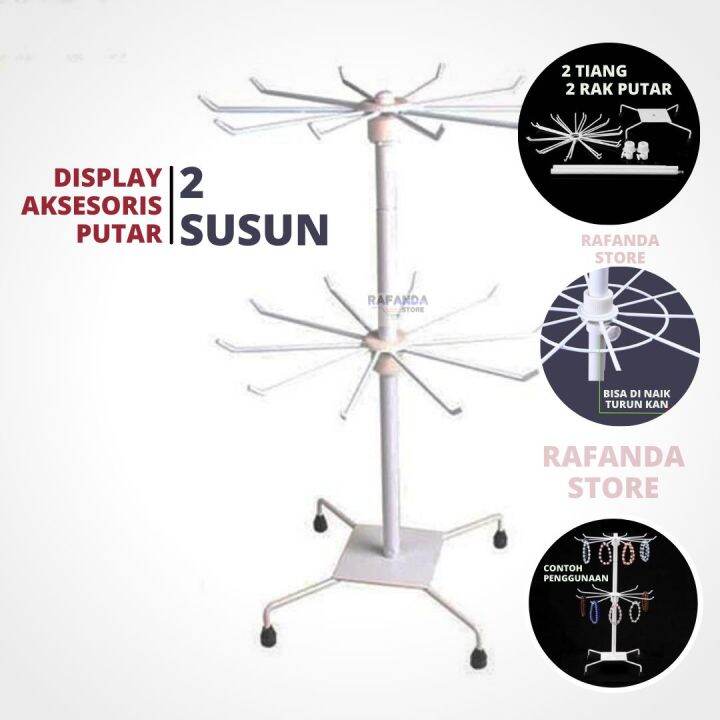 Display putar matahari 2 susun rak putar 2 tingkat gantungan aksesoris ...