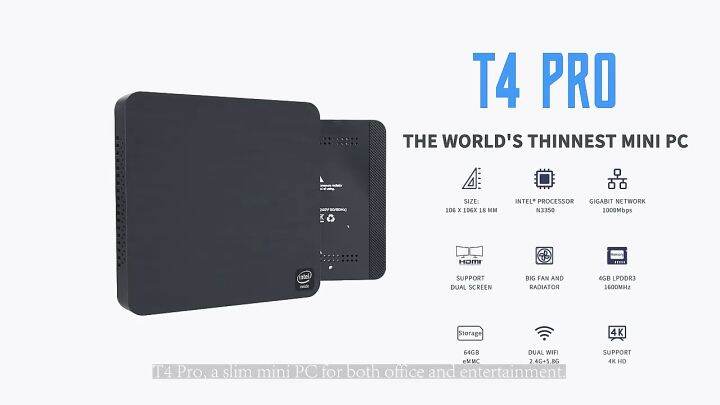 Beelink T4 Pro Mini PC Intel Celeron N3350 Win 10 4GB DDR4 64GB eMMC ...