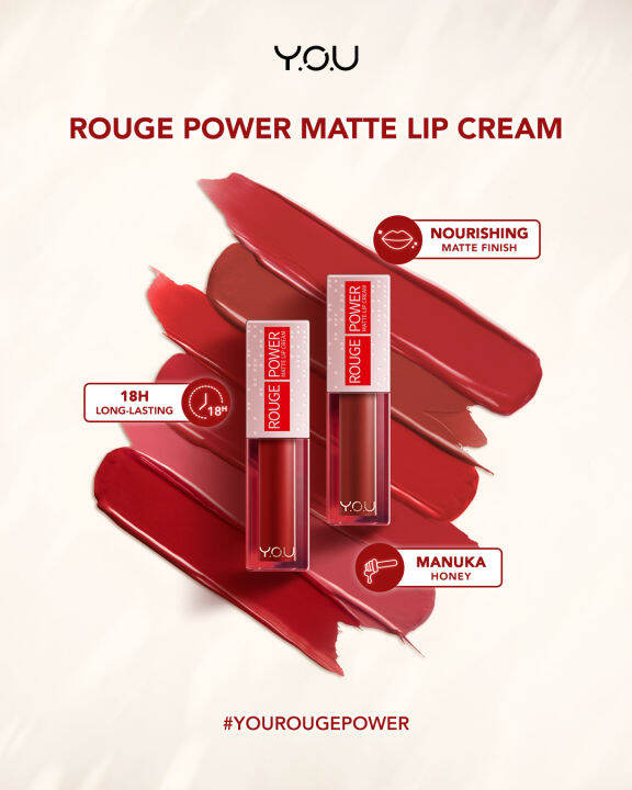 YOU Rouge Power Matte Lip Cream | Matte Finish, Tahan Lama, Nourishing ...