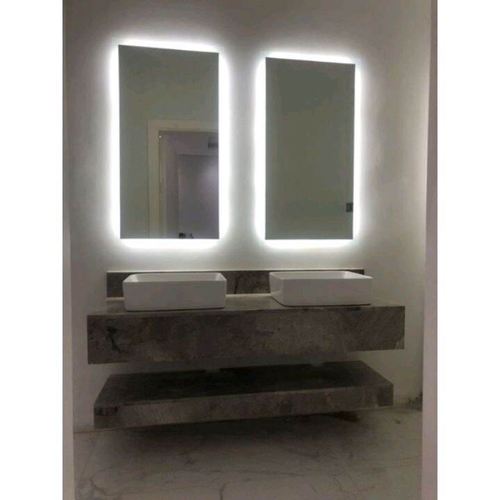 kaca cermin LED wastafel Gantung aesthetic kamar mandi persegi panjang ...