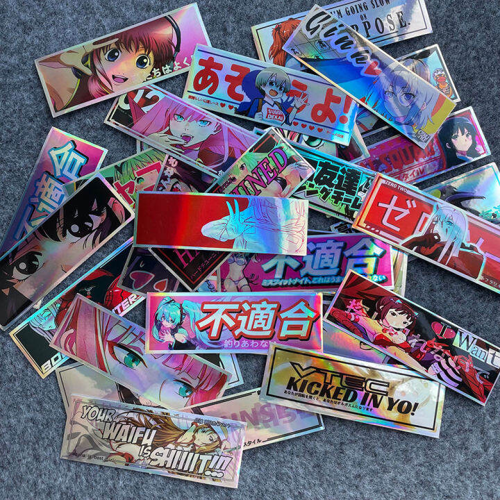 24 PCS JDM Girls Anime Stickers Motorcycle Decorative Decals Length ...