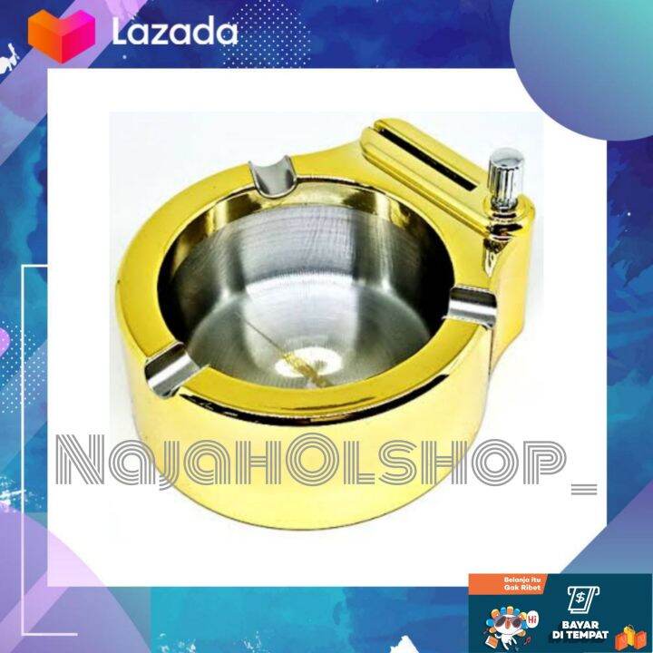 Asbak Unik Plus Korek Api -Gold / Asbak Plus Korek / Asbak Rokok ...