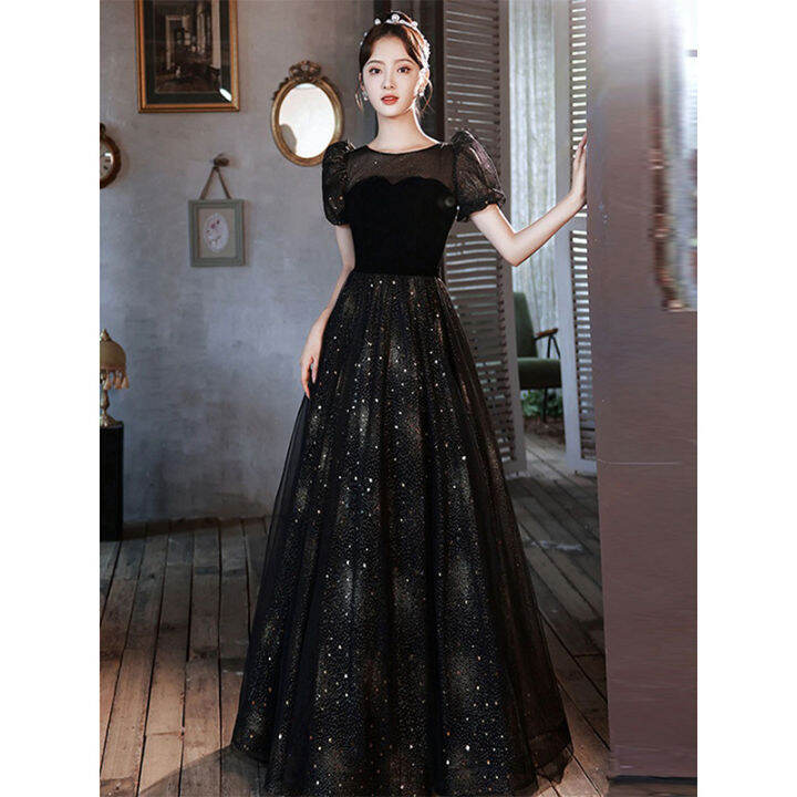 Airuchu Black Student Vocal Evening Dresses Female Light Luxury Niche ...