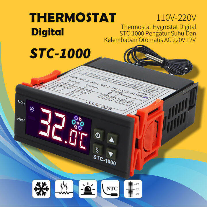Thermostat Hygrostat Digital W3230（220V） STC-1000 Pengatur Suhu Dan Kelembaban Otomatis AC 220V ...