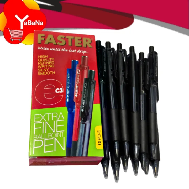 Bolpen pulpen Faster EC3 cetek 0.7mm Hitam ballpoint Extra fine isi ...