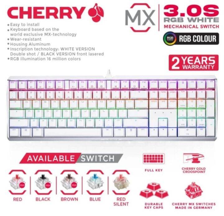 CHERRY MX 3.0S RGB White Mechanical Gaming Keyboard Full Keys MX3.0S RGB | Lazada Indonesia