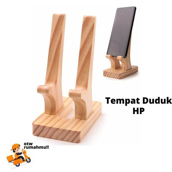 Dudukan Handphone Stand Phone Holder HP Standing Kayu Jati Aesthetic di ...