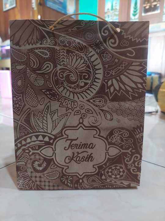 50 PCS TAS KERTAS / TAS PAPER BAG MOTIF BATIK ( TERIMA KASIH ) TALI ...