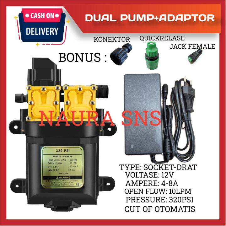 MESIN POMPA DC 12V 320 PSI 10LPM DAN ADAPTOR / POMA AIR DC TEKANAN ...