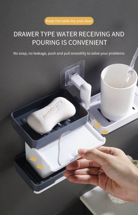 Drilling-Free Soap Holder Wall Mounted Three Layer Soap Organizer Soap ...