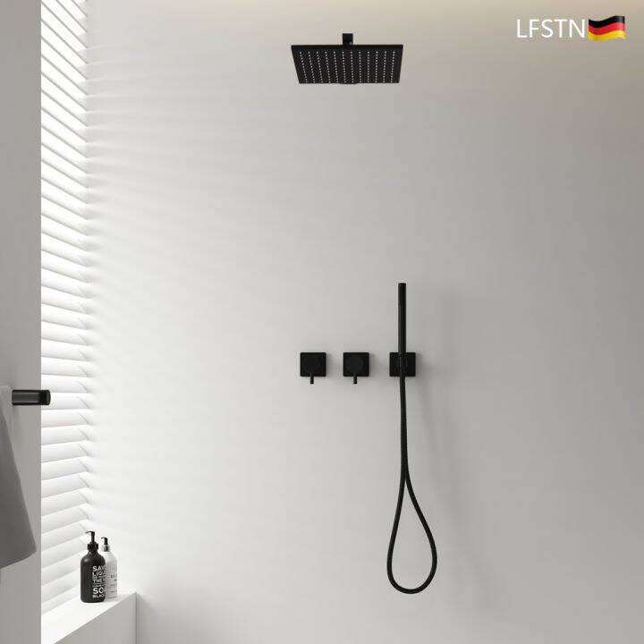 Wall-Mounted Concealed Shower Shower Set Minimalist Black Embedded Top ...