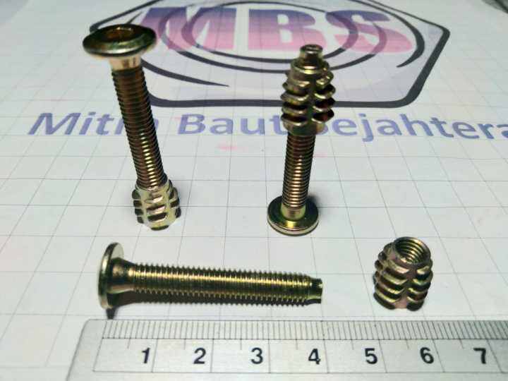 Baut jcbc M6 x 40 Kuning Mur nanas OE / Furniture/ Mebel / Dipan / Knockdown / Ligna Panjang 4 ...