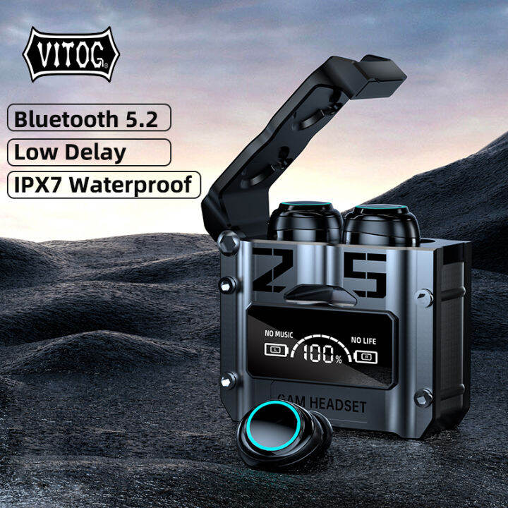 VITOG TWS หูฟังเอียบัดไร้สายเล่นเกม,หูฟังบลูทูธ5.2จอแสดงผลแอลอีดีการ ...
