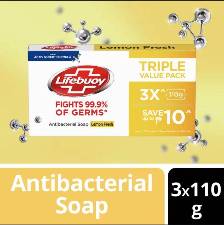[triple Value Pack] Lifebuoy Antibacterial Bar Soap Lemon Fresh 110g