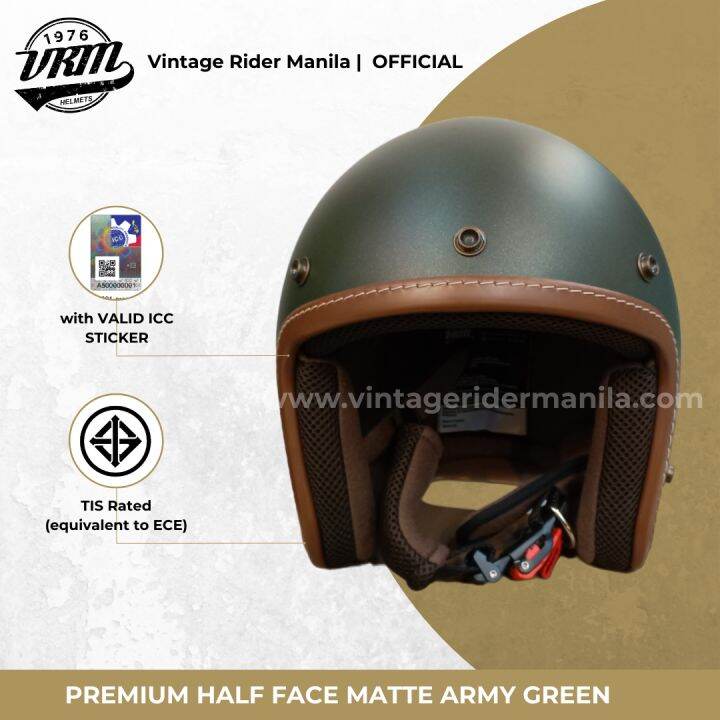 VRM 1976 Premium Matte Army green Half Face Helmet | Lazada PH