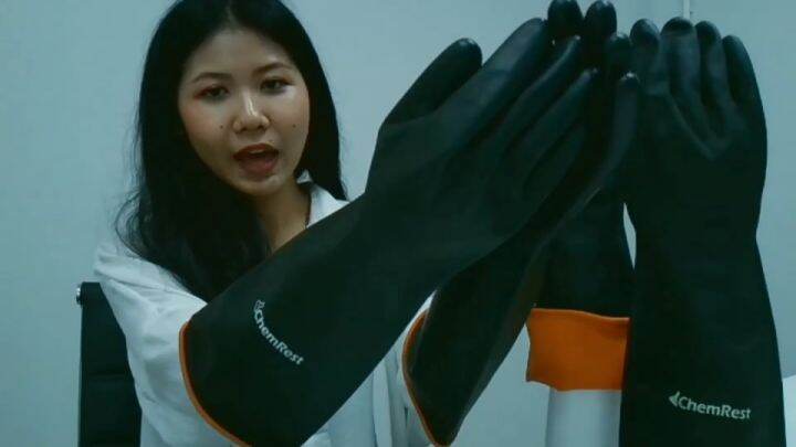 CHEMREST ถุงมือยางหนา กันสารเคมีรุนแรง ยาว 18 นิ้ว (45 cm) (1 คู่ ...