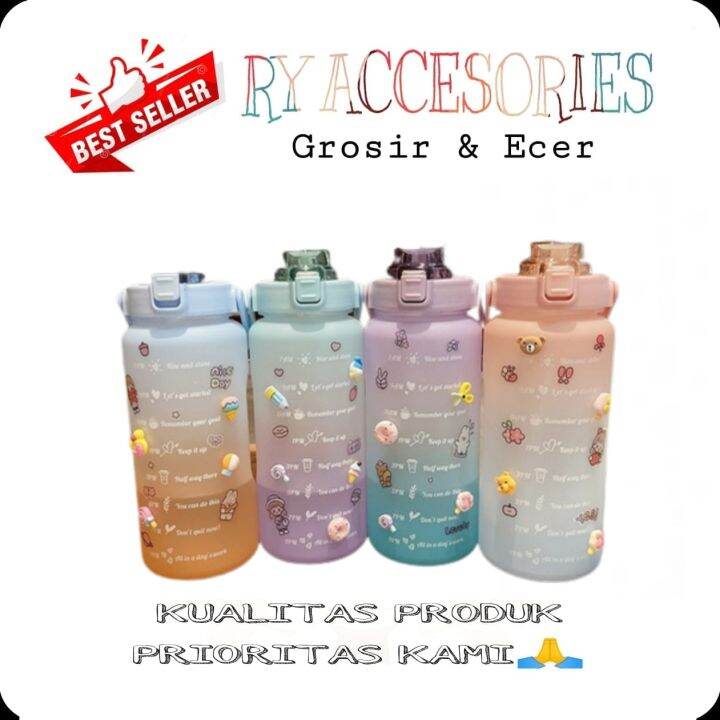RY - Botol korea 2L viral Botol Minum motivasi 2 Liter 2000ML stiker 2d ...