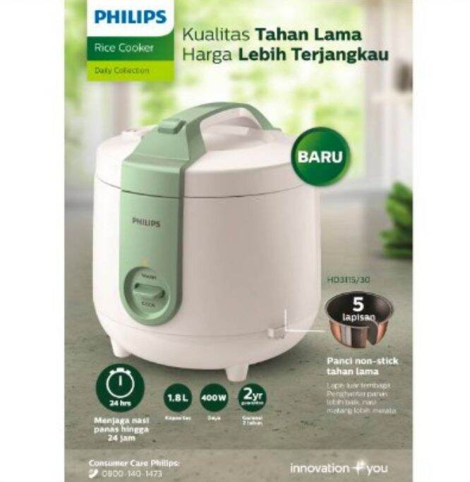 Philips HD3115/30 Rice Cooker 1.8 Liter 400 Watt - White | Lazada Indonesia