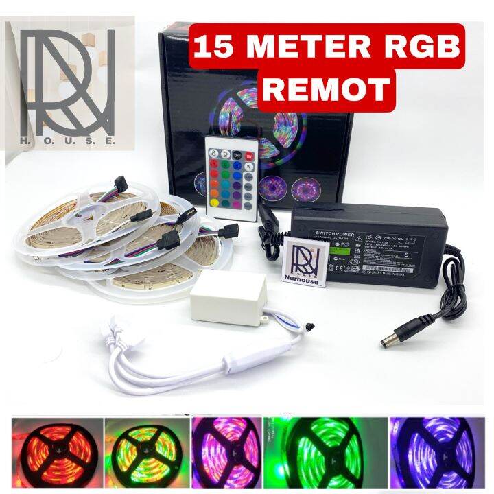 Lampu Led Strip RGB 15 Meter RGB Remote Control Waterproof IP44 3825 ...
