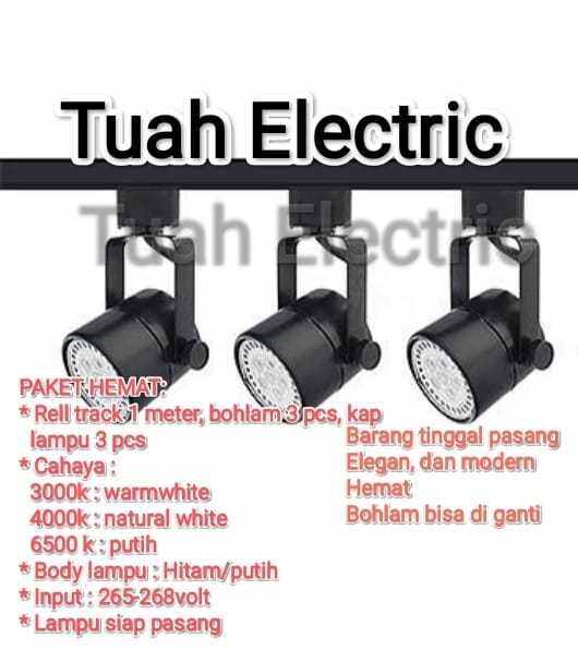 Lampu Spotlight rell track 1 set 3 lampu+ rell 1 meter -hitam/putih 6 ...