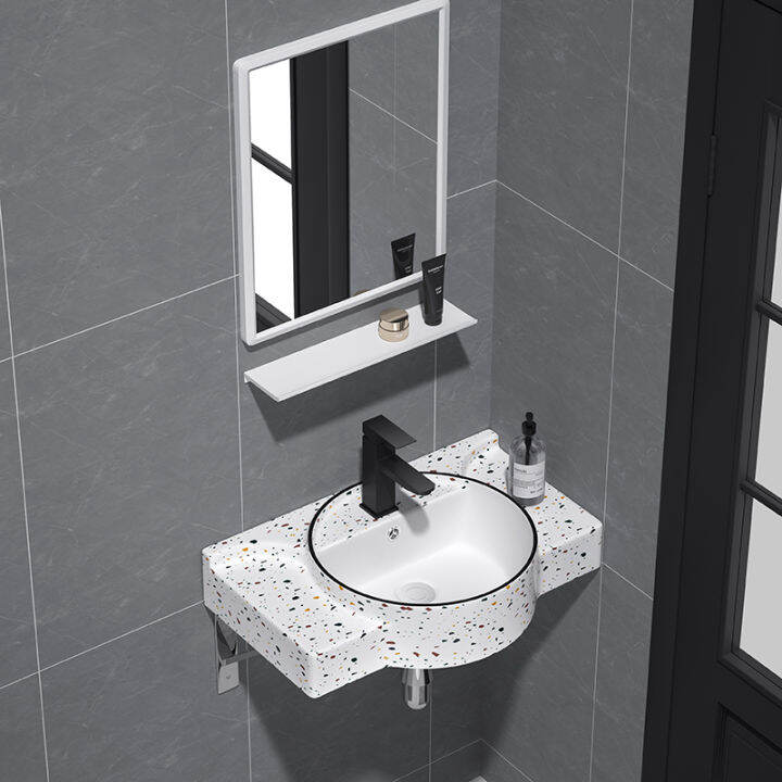 Small Apartment Wall-Mounted Ceramic Basin Corner Hanging Washbasin ...